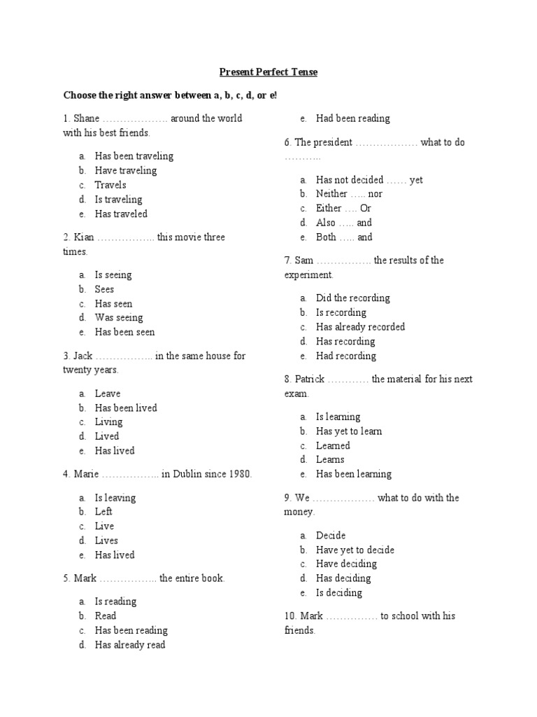 Present Perfect Tense Quiz | PDF | Linguistics