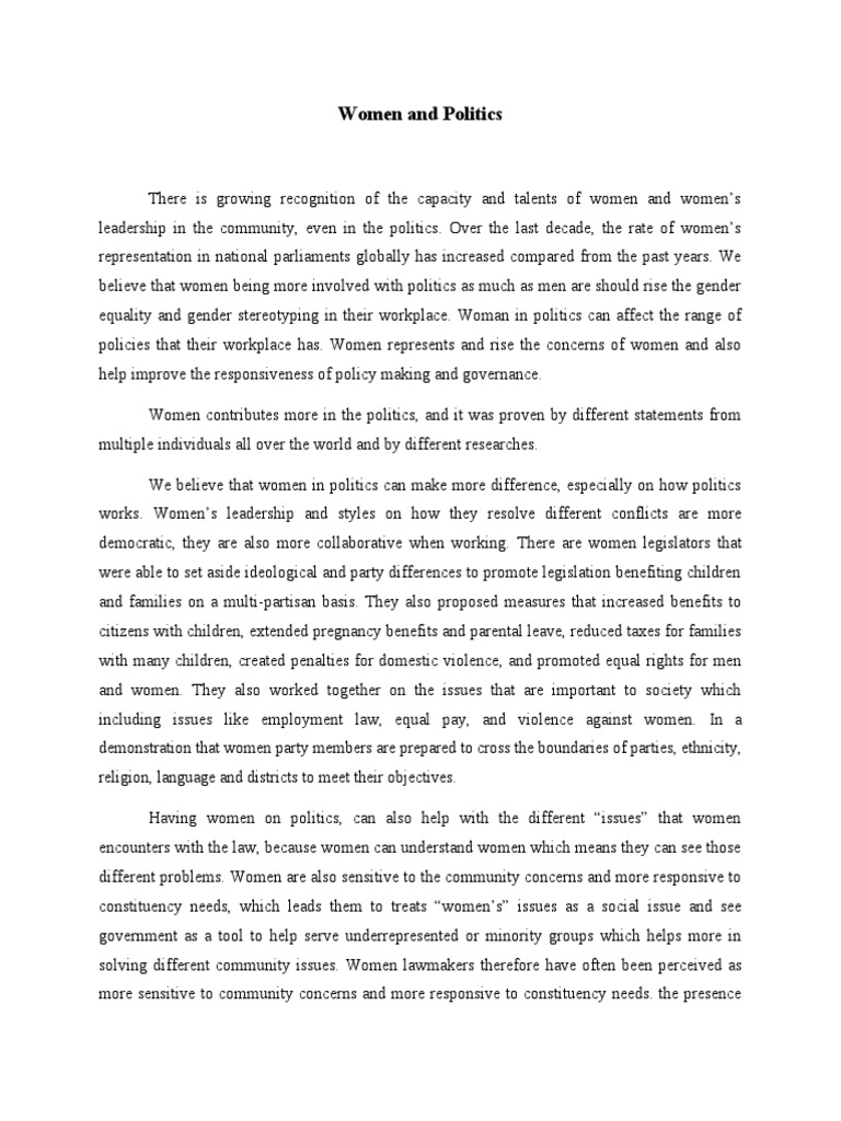 Women and Politics | PDF | Woman | Gender Equality