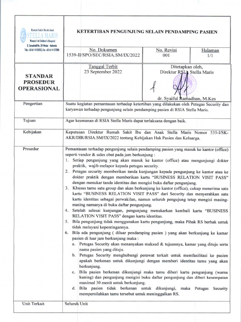 Sop Ketertiban Pengunjung Selain Pendamping Pasien | PDF