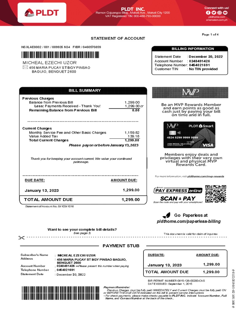 PLDT Bill | PDF | Cheque | Credit Card