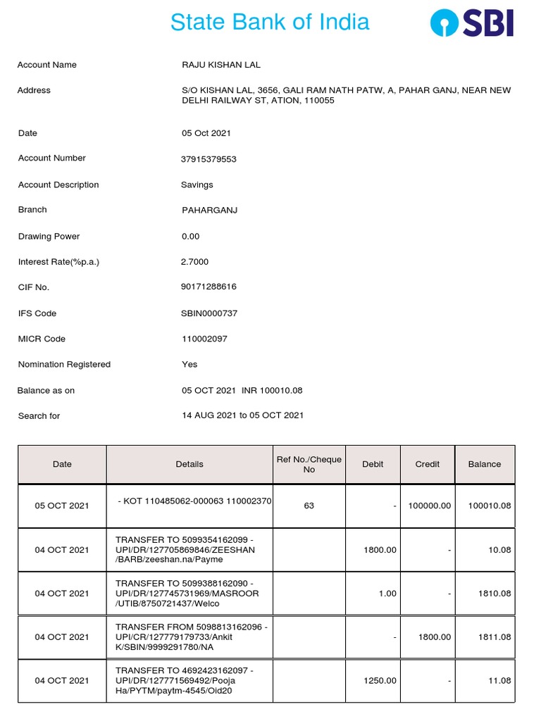 Account Statement | PDF | Debit Card | Cheque