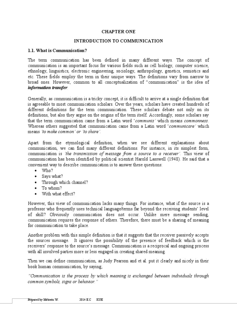 Comn Theory Handout... Chapt 1-2-3 & 5 | PDF | Communication | Nonverbal Communication