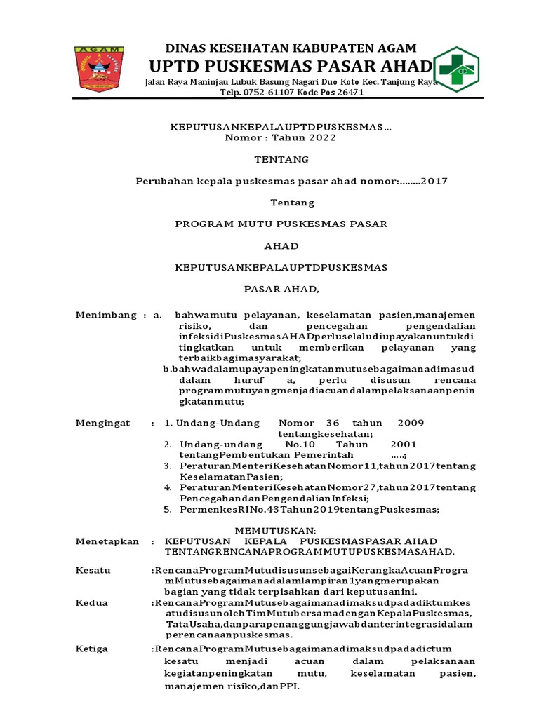 5.1.1. EP 1 SK Penetapan Program Mutu | PDF