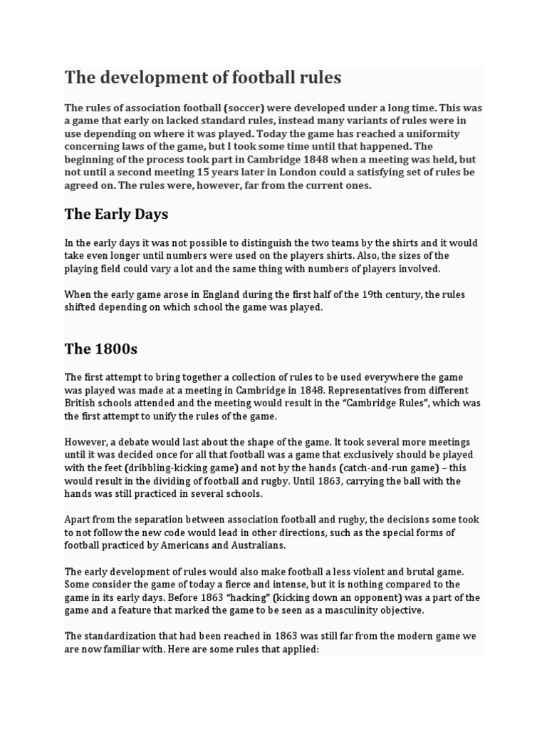 The Evolution of Football Rules: From Informal Variations in the Early ...