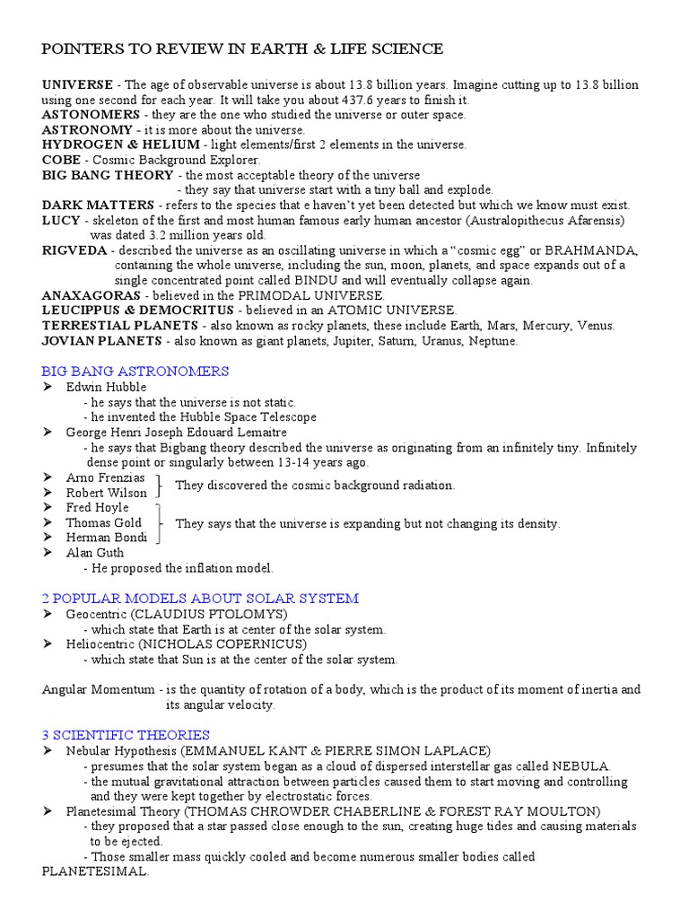 Pointers To Review in Earth and Life Science | PDF | Universe | Atmosphere