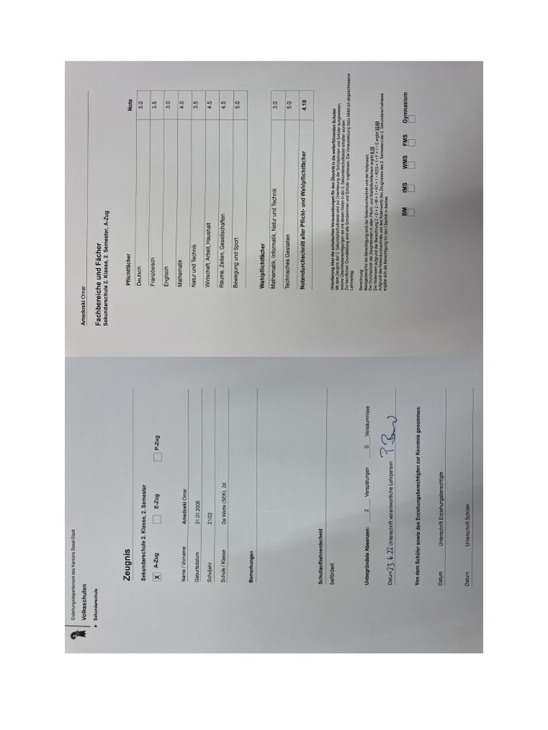 Zeugnisse 2 Sek | PDF