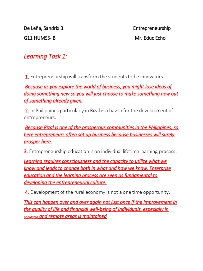 Entrep Week 1 (Learning Task 1 P.5) | PDF