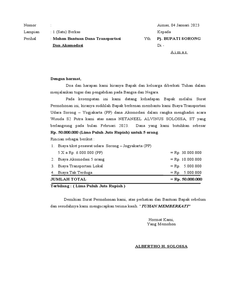 Surat Permohonan Bantuan DANA | PDF