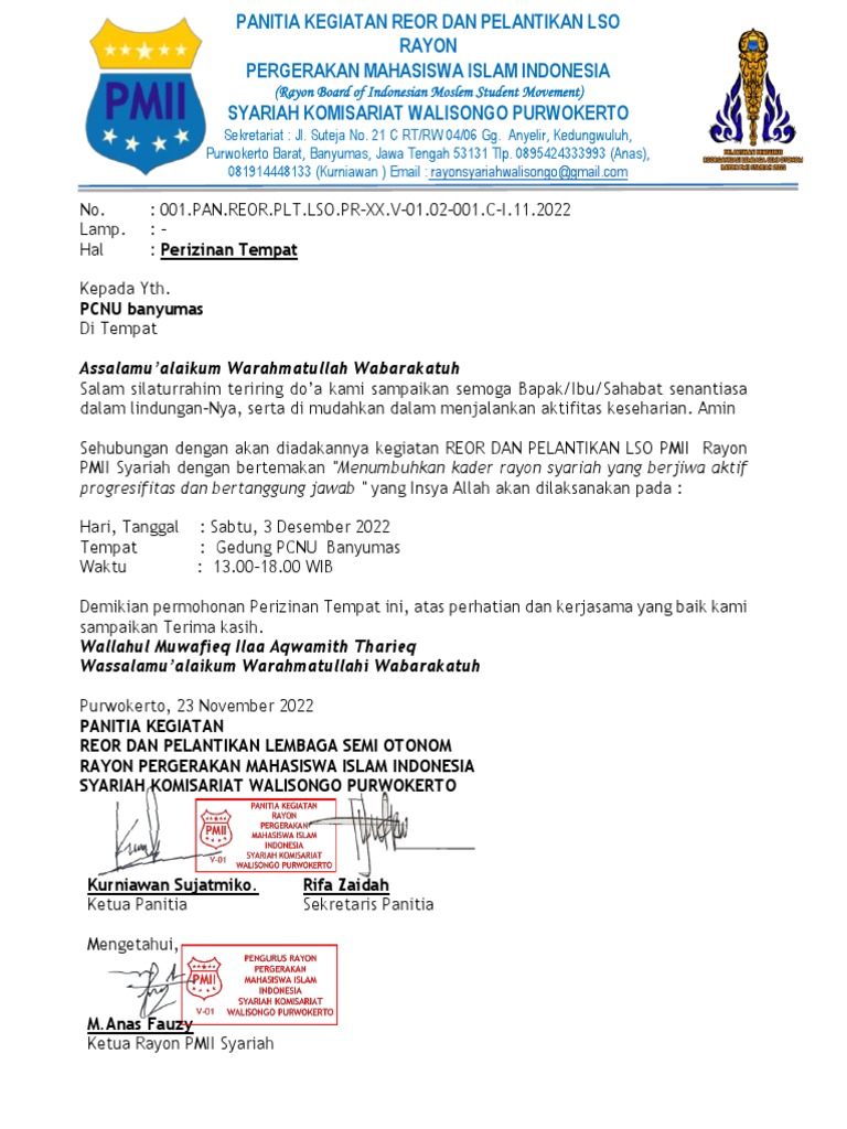 Surat Peminjaman Tempat | PDF