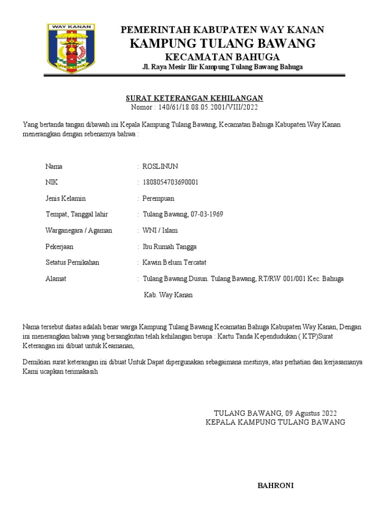 Surat Kehilangan KTP | PDF Surat Kehilangan KTP | PDF