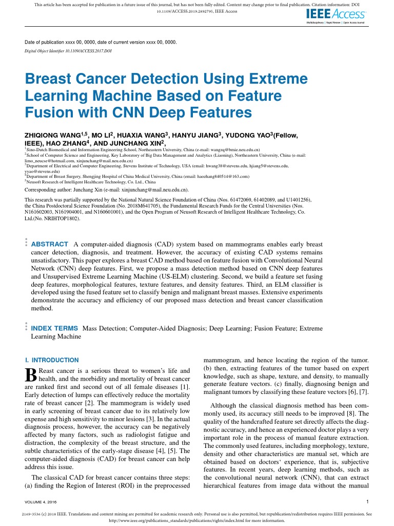 Breast Cancer Detection Using Extreme Learning Machine Based On Feature Fusion With CNN Deep ...