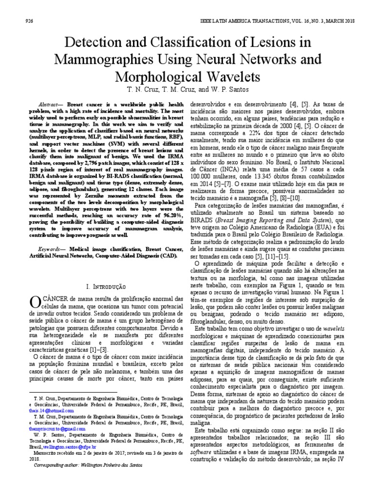 Detection and Classification of Lesions in Mammographies Using Neural Networks and Morphological ...
