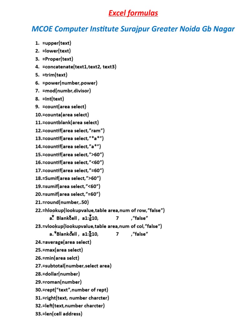 Excel Formulas-1 | PDF