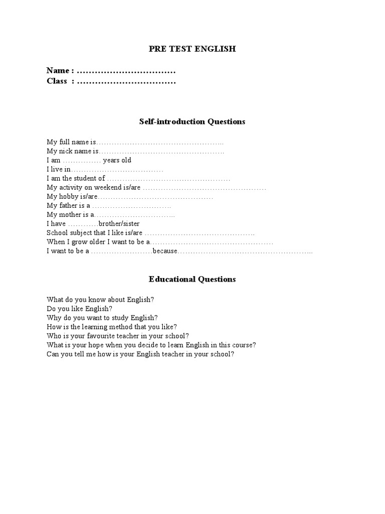 Pre Test English | PDF