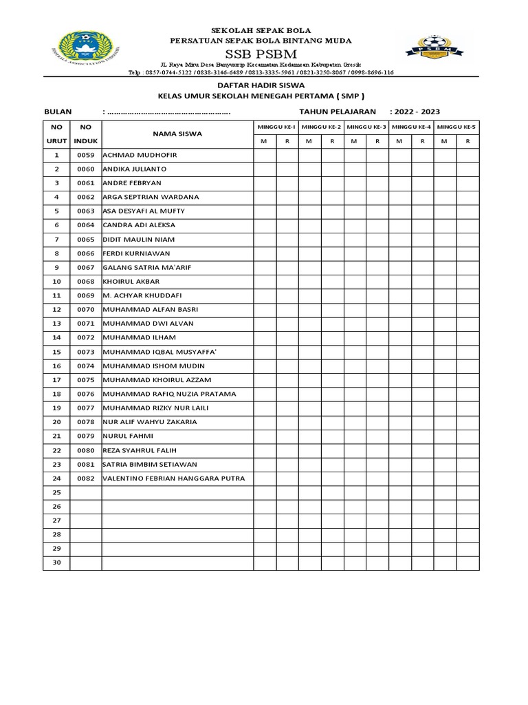 Buku Absen Kelas SMP | PDF