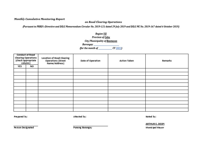 Annex A - Barangay Road Clearing - Template | PDF