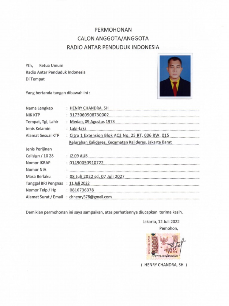 Form Mohon Henry RAPI | PDF