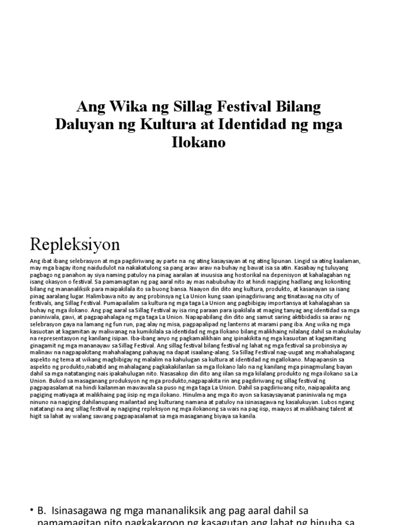 Ang Wika NG Sillag Festival Bilang Daluyan NG | PDF