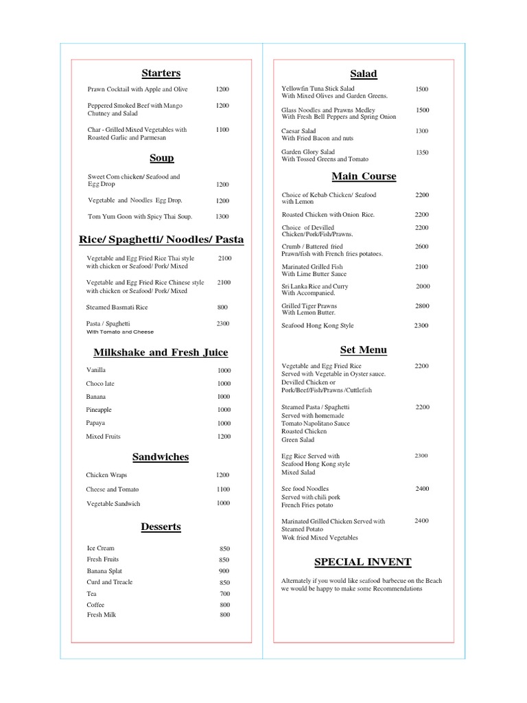 Villa A La Carte Menu | PDF | Thai Cuisine | Salad