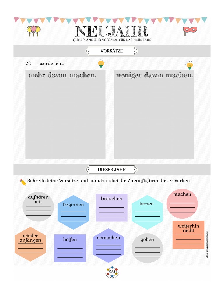 Das Neujahr Arbeitsblätter | PDF