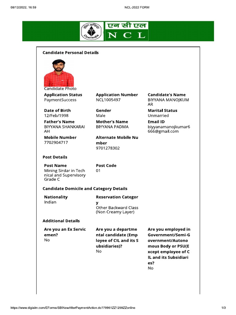 NCL Application Form | PDF