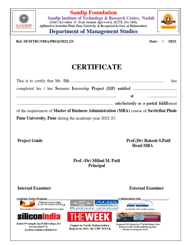 College Certificate For SIP | PDF