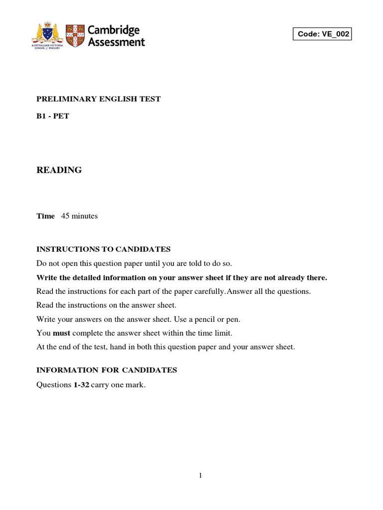 Ve - 002 - Reading Question Paper | PDF | Sleep
