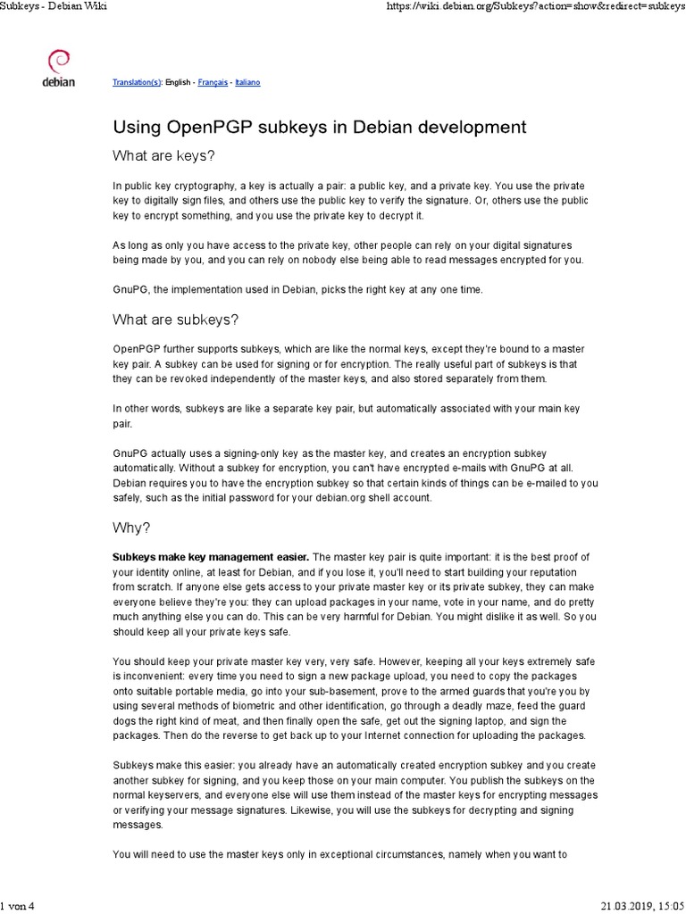 Easy key management with GnuPG subkeys | PDF | Key (Cryptography) | Public Key Cryptography