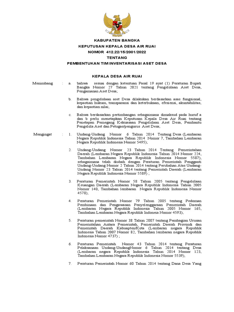 Pembentukan Tim Inventarisasi Aset Desa Air Ruai | PDF