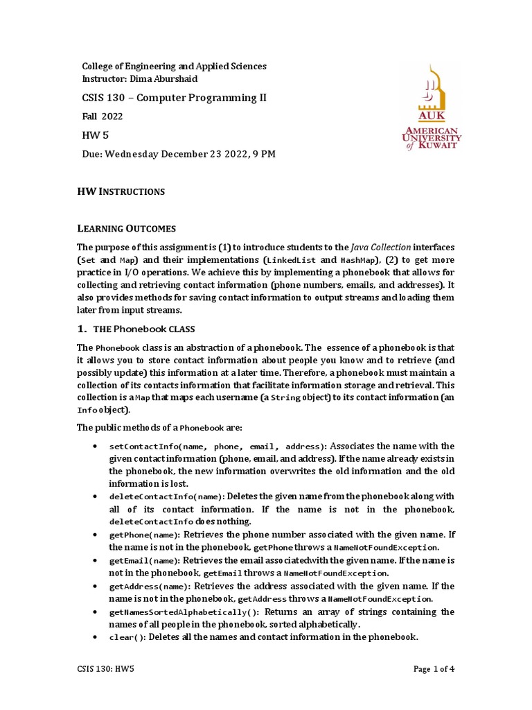 CSIS 130 - Computer Programming II HW5: HW I L O | PDF | String ...