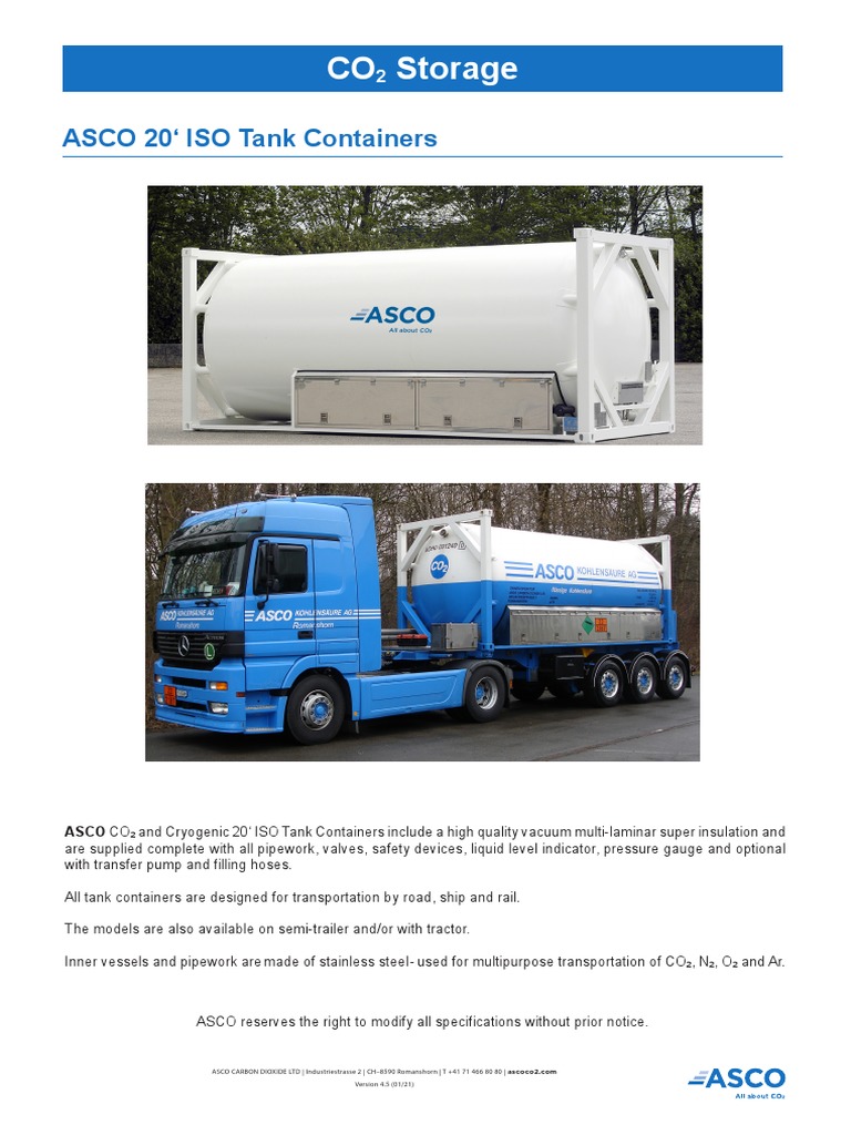 ASCO 20' ISO Tank Container Specifications | PDF | Valve | Pump