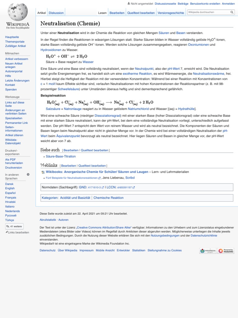 Neutralisation (Chemie) - Wikipedia | PDF