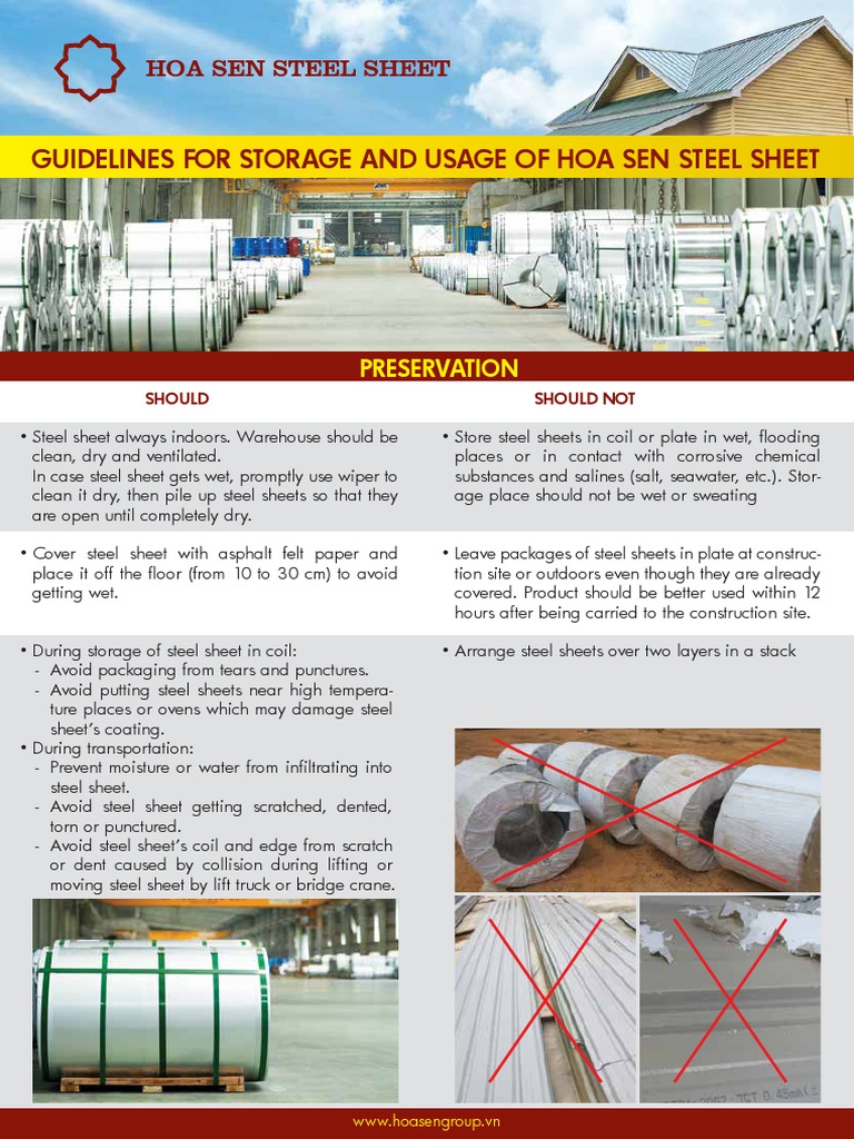 Guidelines For Storage and Usage of Hoa Sen Steel Sheet | PDF | Roof ...