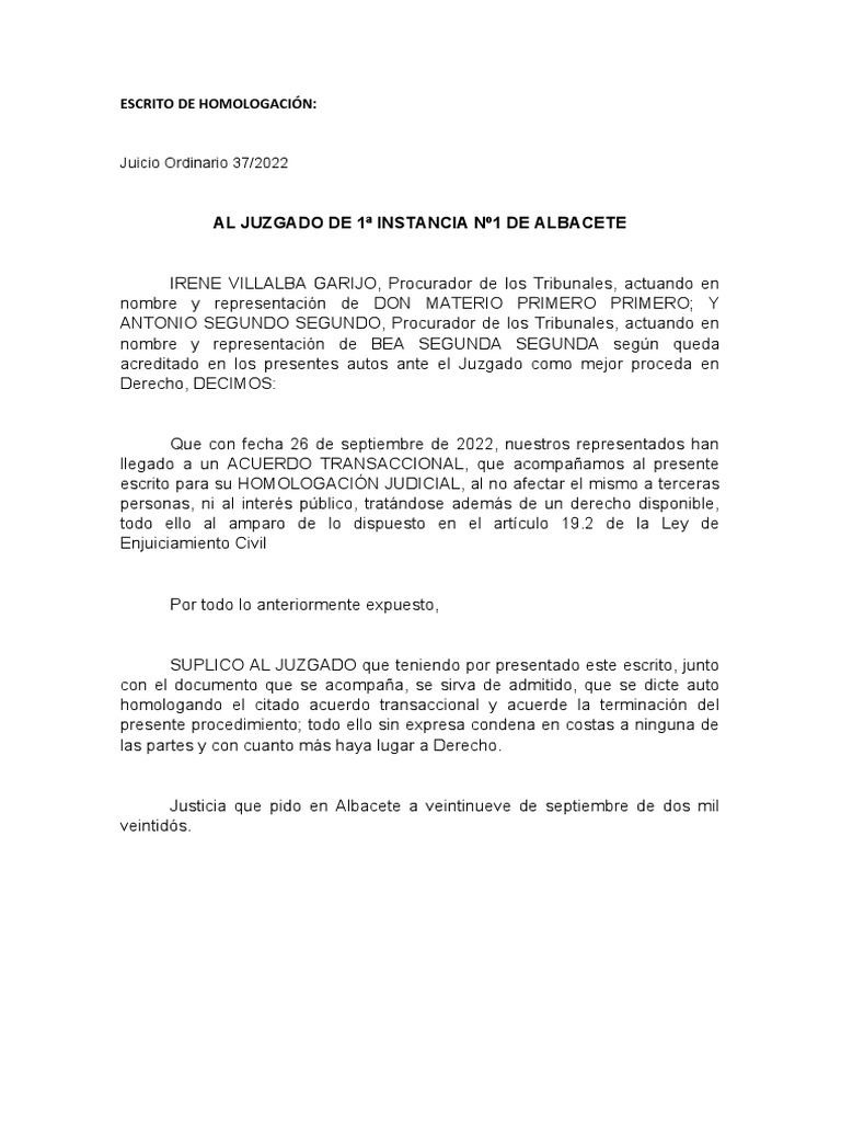 Escrito de Homologación | PDF
