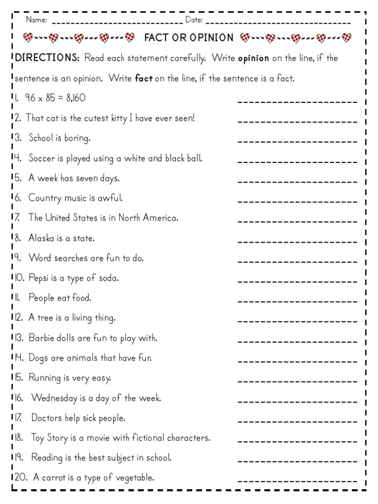 Fact vs. Opinion Worksheet | PDF