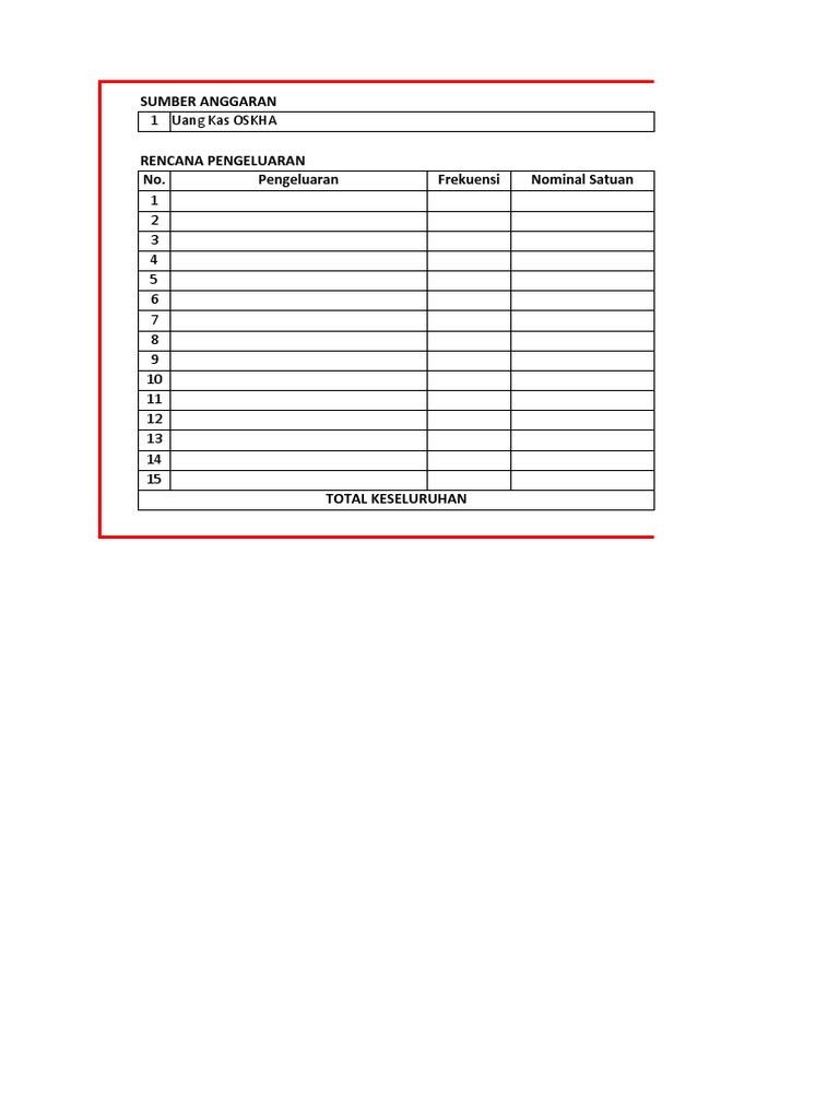 Format Rincian Pengeluaran Kosong | PDF