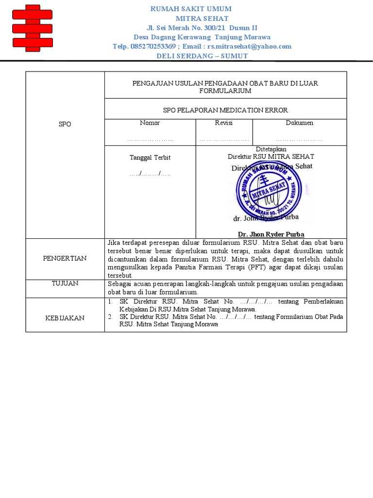 Spo Pengajuan Usulan Pengadaan Obat Baru Diluar Formularium Pdf