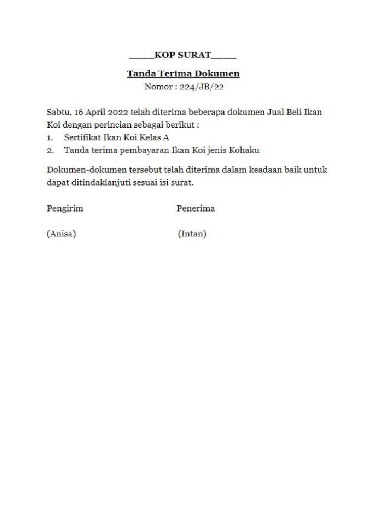 Contoh Tanda Terima Dokumen | PDF