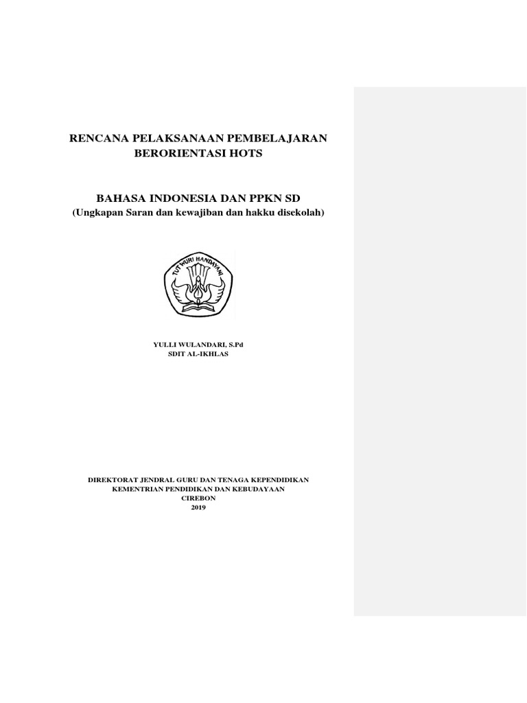 RPP HOTS Bahasa Indonesia & PPKn SD | PDF
