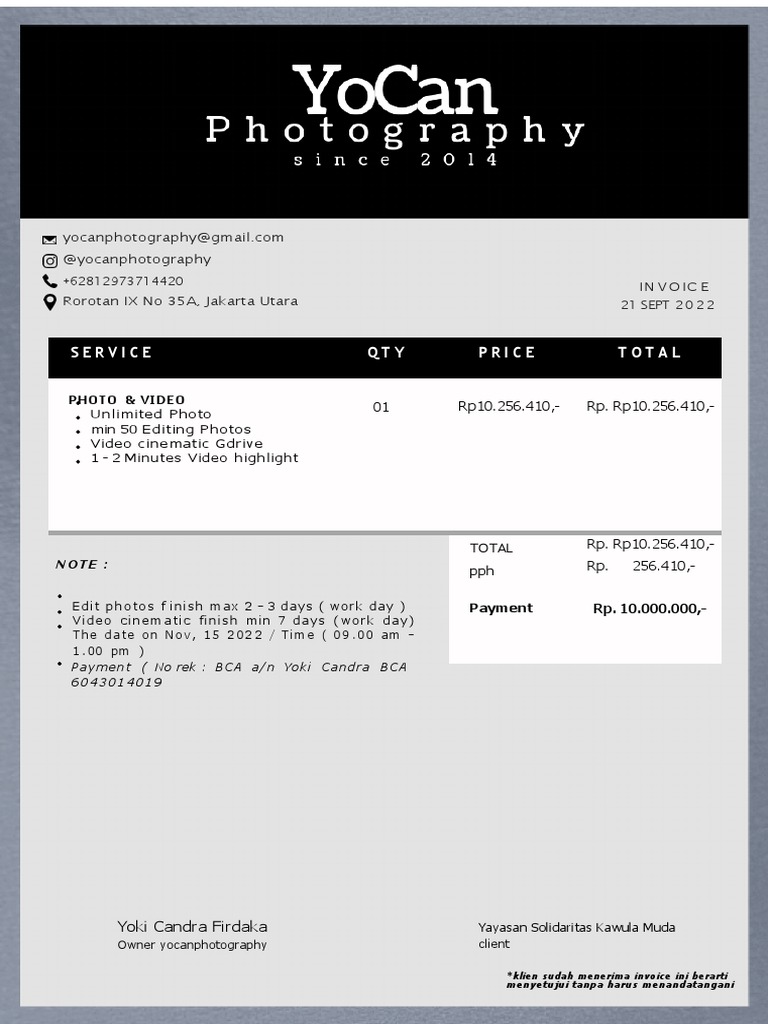 Invoice for Photography Services | PDF