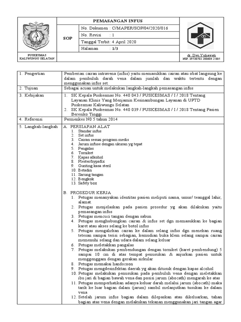 Sop Pemasangan Infus | PDF