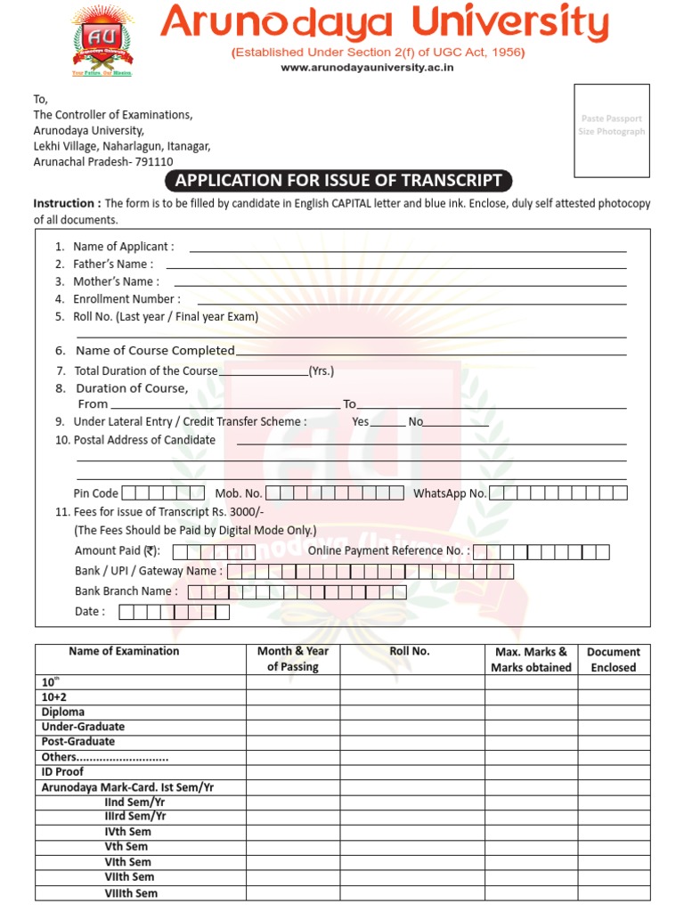 Application For Issue Of Transcript Pdf 