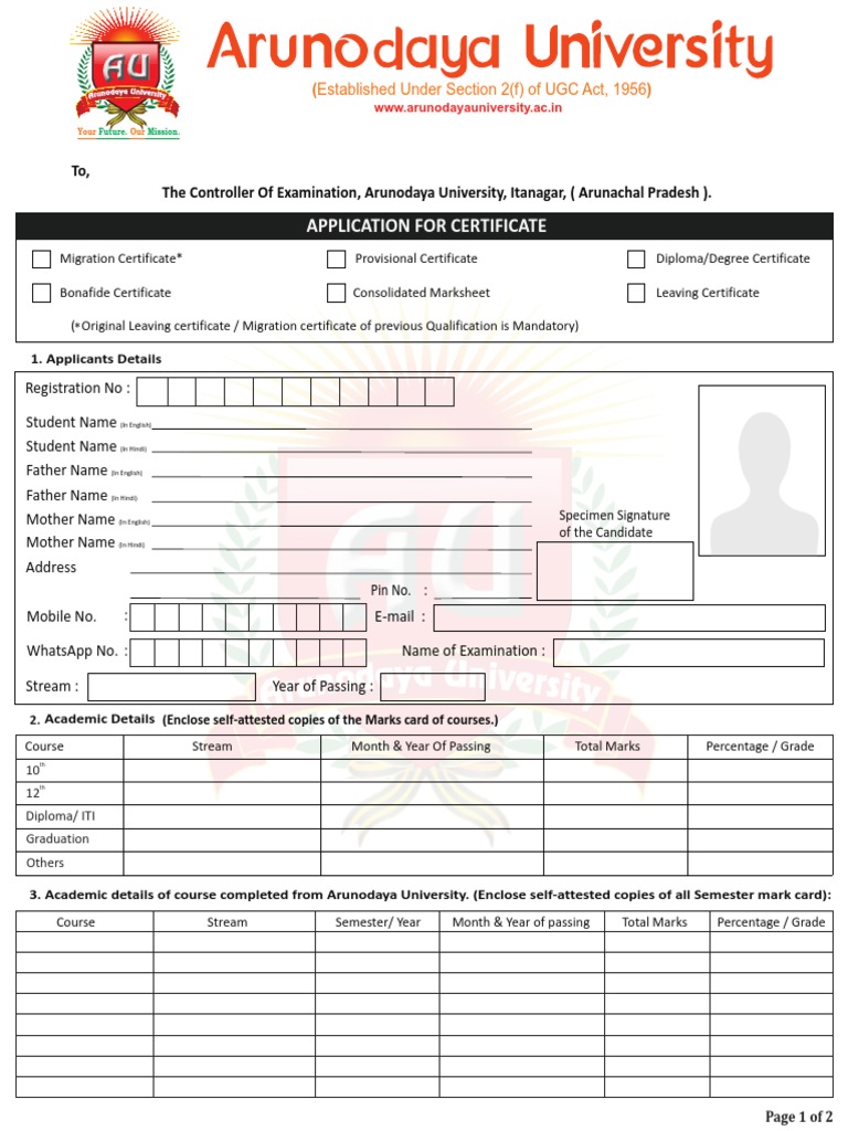 AU Certificate Application | PDF | Educational Stages