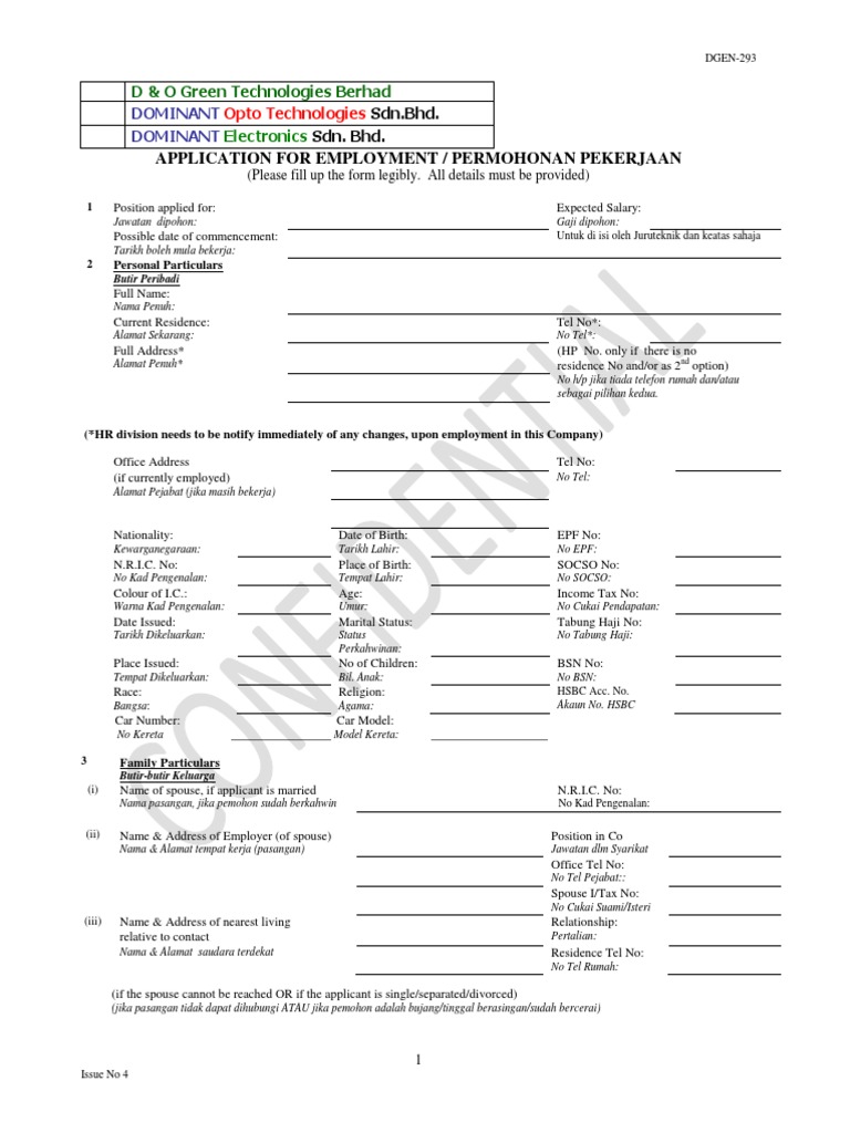 DGEN-293 (Issue No 3-BM) Application For Employment | PDF | Cognitive ...