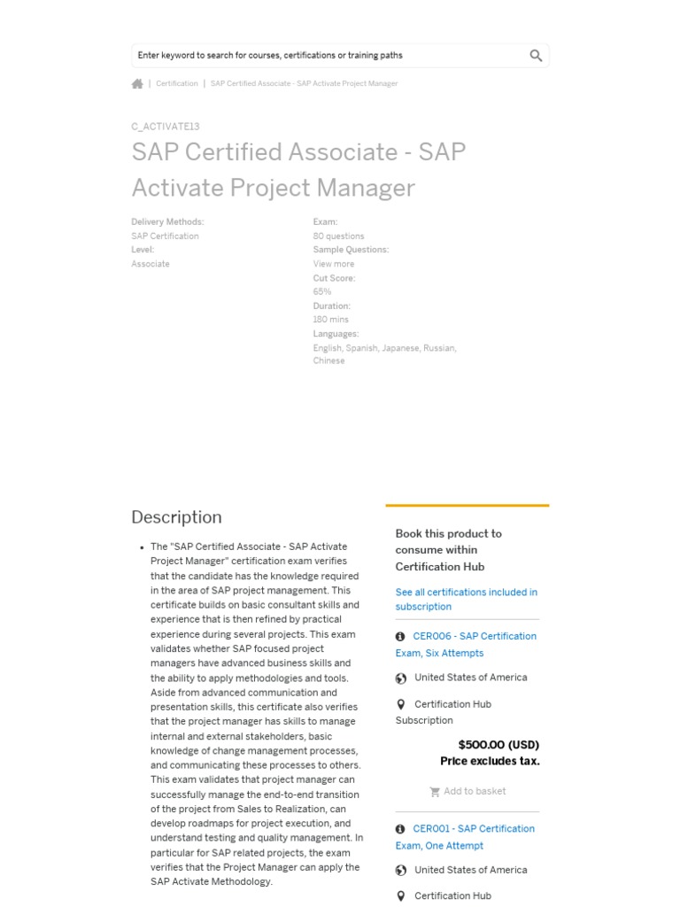C - ACTIVATE13 - SAP Certified Associate - SAP Activate Project Manager ...