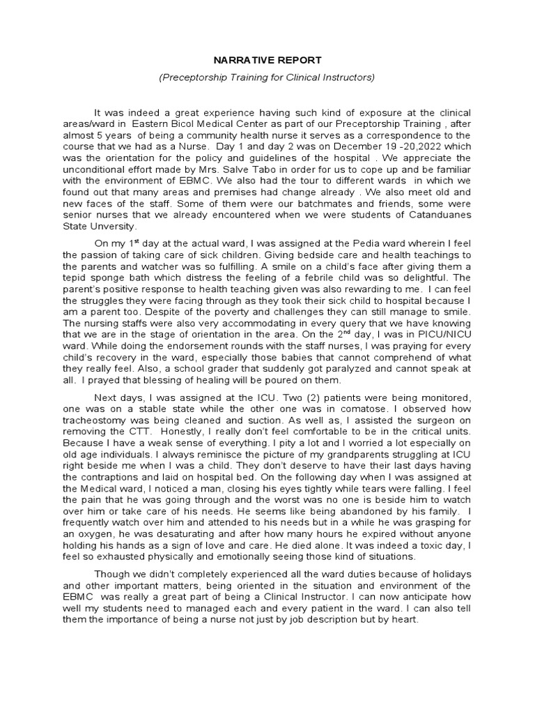 Narrative Report | PDF | Nursing | Intensive Care Unit