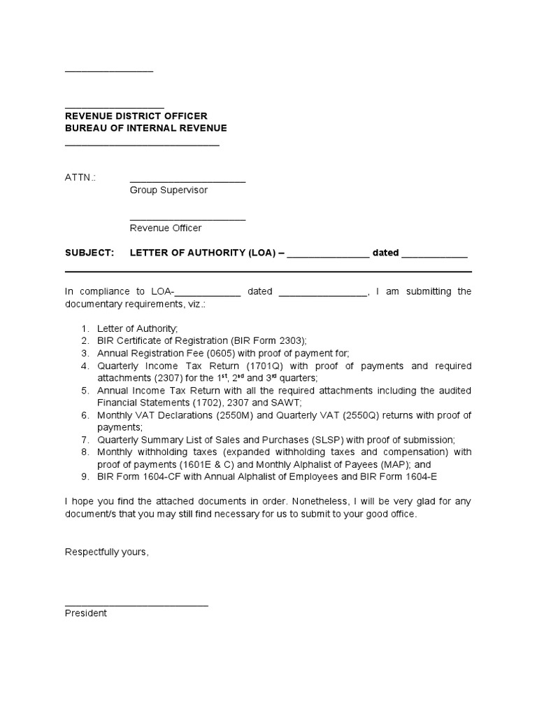 BIR LOA Compliance Document Submission | PDF