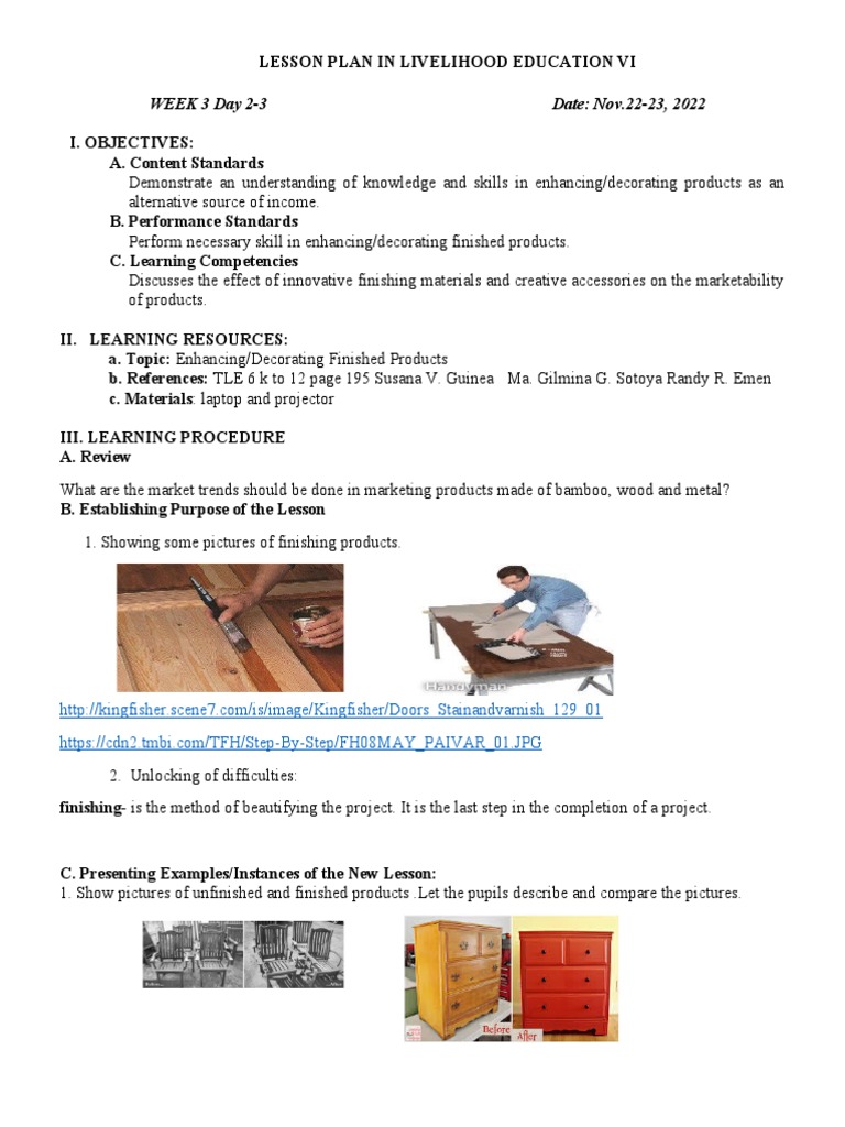 Tle LP Week 3 Ia 2 3 | PDF | Wood | Crafts