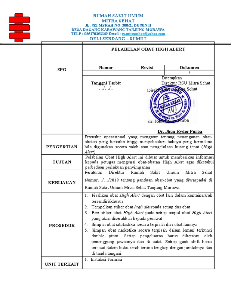 Prosedur Pelabelan Obat High Alert | PDF