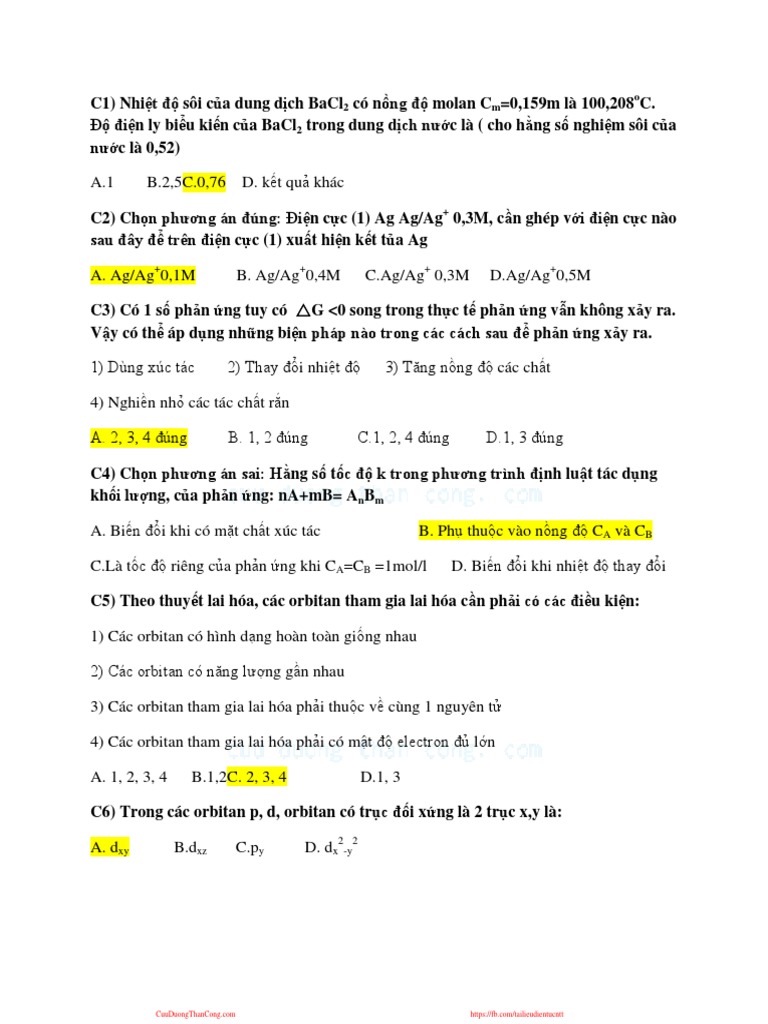 Hoa Dai Cuong Giai Dap Cau Hoi HDC (Cuuduongthancong - Com) | PDF